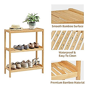Elesuli 3-Tiers Bamboo Bathroom Rack Organizer Storage Rack Bamboo Bathroom Storage Standing Shelf Multifunctional Shelving Utility Layer Organizer for Kitchen