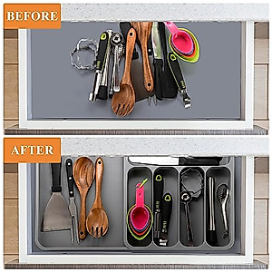 Pumtus 2 Pack Expandable Cutlery Drawer Organizer, Adjustable Kitchen Utensil Tray Set, 6 Compartment Flatware Storage Divider, Kitchen Organization for Utensils, Cutlery, Flatware Storage
