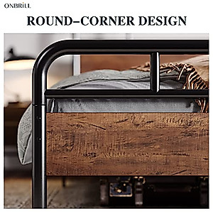 ONBRILL King Size Metal Bed Frame with Curved Wooden Headboard and Footboard, Mattress Foundation Platform Bed Frame with Under Bed Storage, No Box Spring Needed, Modern, Sanders