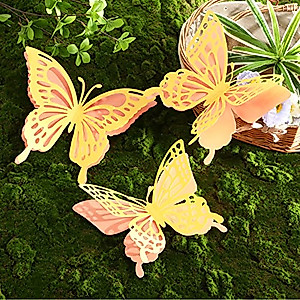 MARFOREVER 14 Pcs Large Butterfly Party Decoration 3D Butterfly Birthday Decorations Butterfly Wall Stickers Decor Big Butterfly Decorations for Birthday Baby Shower Wedding Room Decor (Gold and Pink)