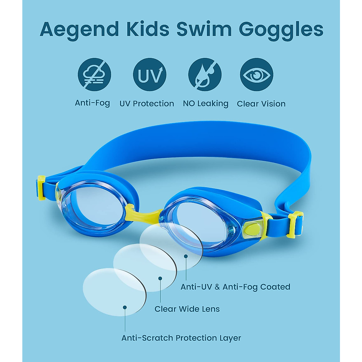 Aegend Kids Swim Goggles (2 Pack) for children/Toddler/Boys/Girls/Youth, No Leaking Waterproof Swimming Goggles for Kids Aged 4-14
