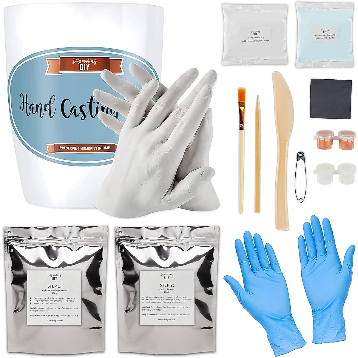 Discovering DIY Hand Casting Kit - Craft Supplies for Plaster Mold w/Molding Powder, Gloves, Paint & Tools - Valentines Day Gifts for Women, Men and Anniversary - Couple Gifts for Adults