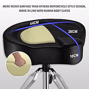 Donner Heavy Duty Drum Throne, Motorcycle Style Drum Seat, Widened Drum Chair with Upgraded Materials, Height Adjustable Padded Stool, Double Braced