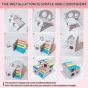 YUEKUA 4 Pieces of Hamster Toy Accessories DIY Gerbil Hiding House, Rainbow Bridge Swing, Hamster Seesaw Toy, Small Animal Fitness chew Toys