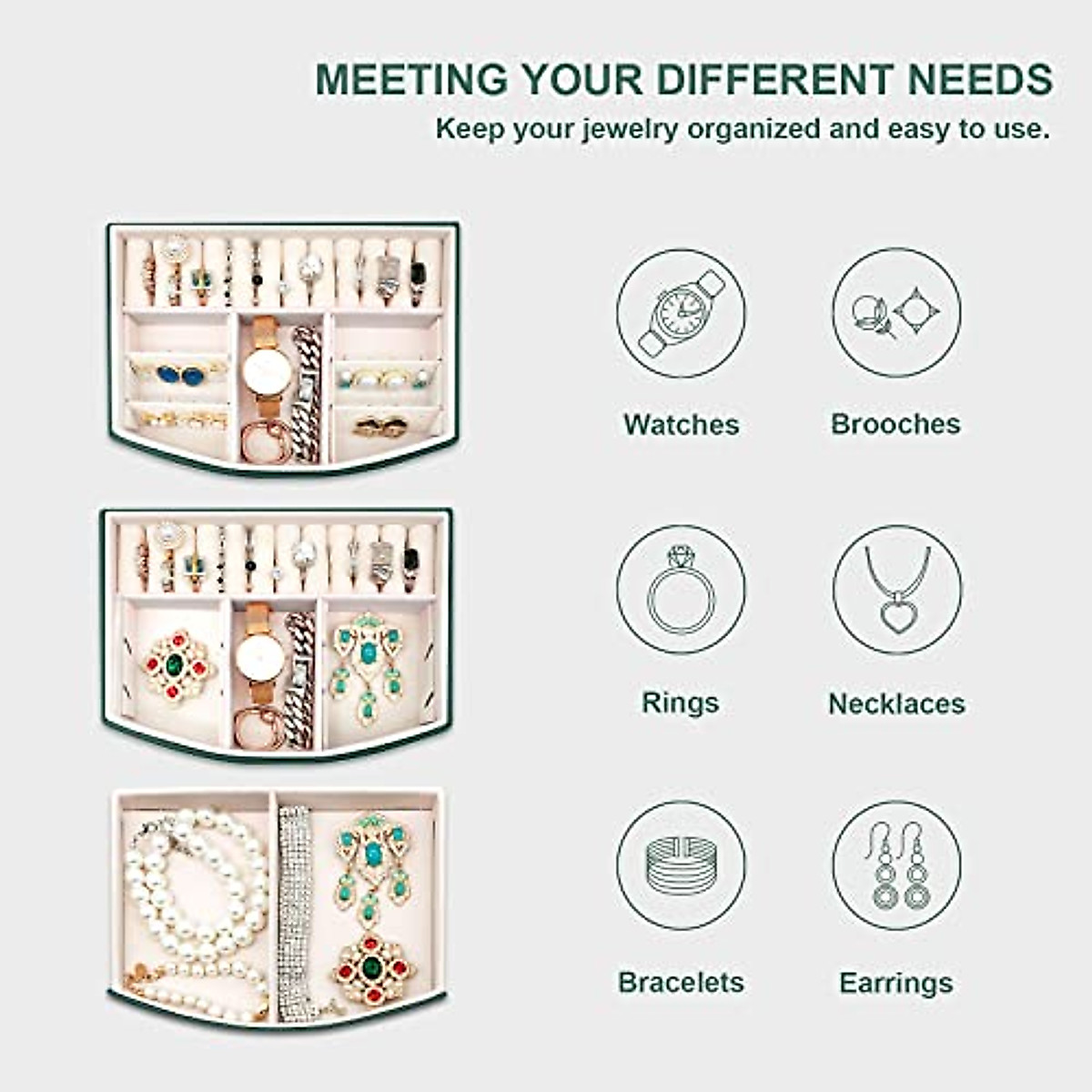 XKY Jewelry Box for Women Girls-2 Layer Jewelry Organizer with Removable Tray Display Earrings Bracelets Rings Necklaces-Small Travel Jewelry Box in PU Leather with Soft Velvet Lining-Ideal Gift-green