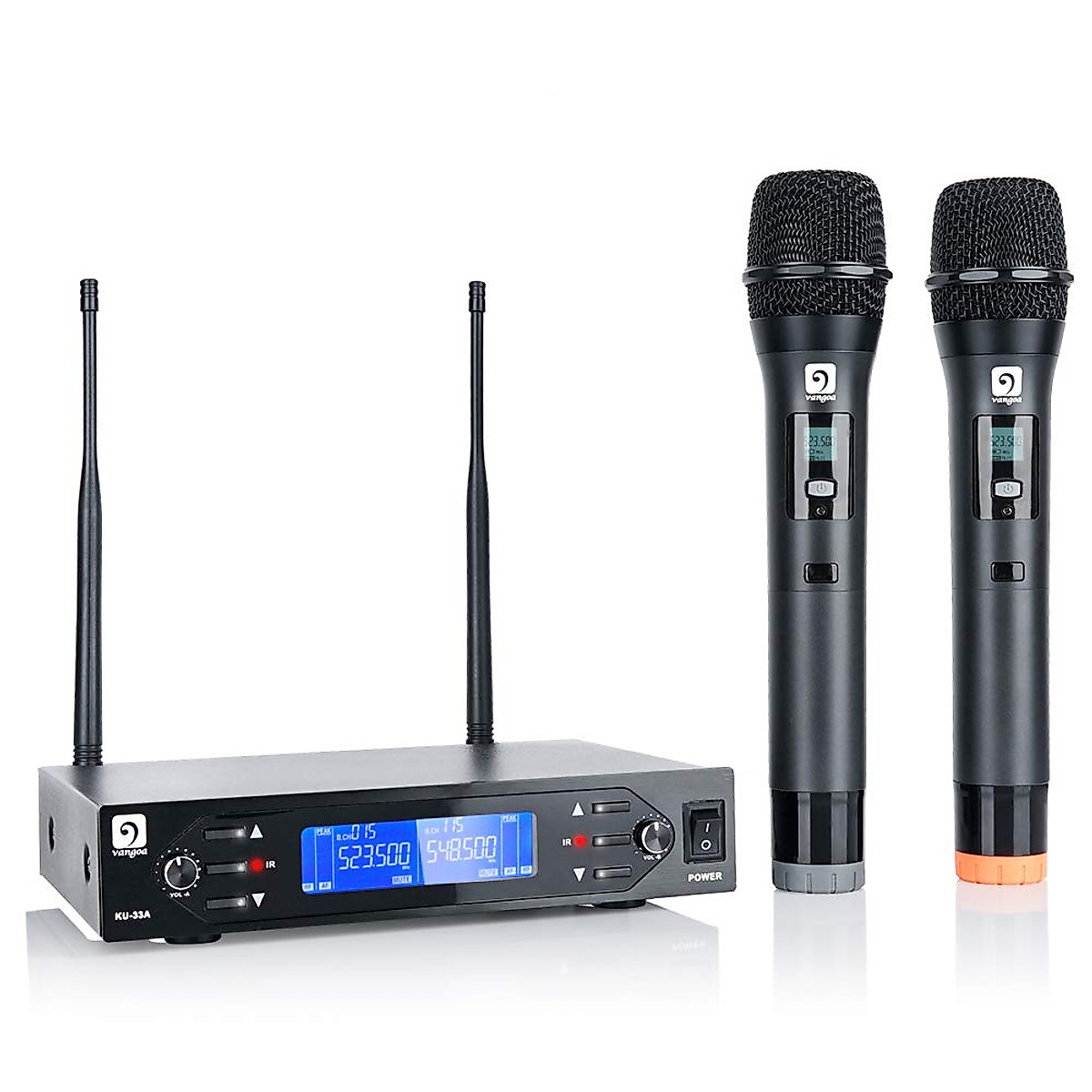 Vangoa UHF Wireless Microphone System, Professional Dual Channel Handheld Dynamic Mic Set, 328ft, High Sensitive Mic System for Karaoke, Church, Party, DJ, Meeting, Wedding