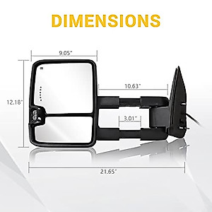 Sanooer Towing Mirrors for 2003-2007 Chevy Silverado Suburban Avalanche Tahoe GMC Sierra Yukon Cadillac Escalade with Power Glass Turn Signal Light Backup Lamp Heated Extendable Pair Set