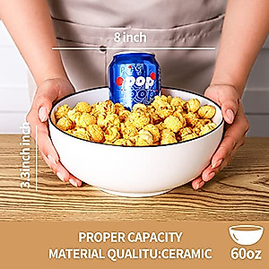 AnBnCn Large Salad Bowl Microwave Soup Bowls 60 oz, Large Ceramic Bowl for Eating Serving Bowl for Party,8 inch White large Bowls,Set of 3