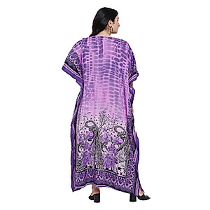Oussum Women Plus Size Kaftans Kimono Style Polyester Dresses Loose Caftan Dress Ladies Evening Casual Long Maxi (Multicolor Yellow Pattern)