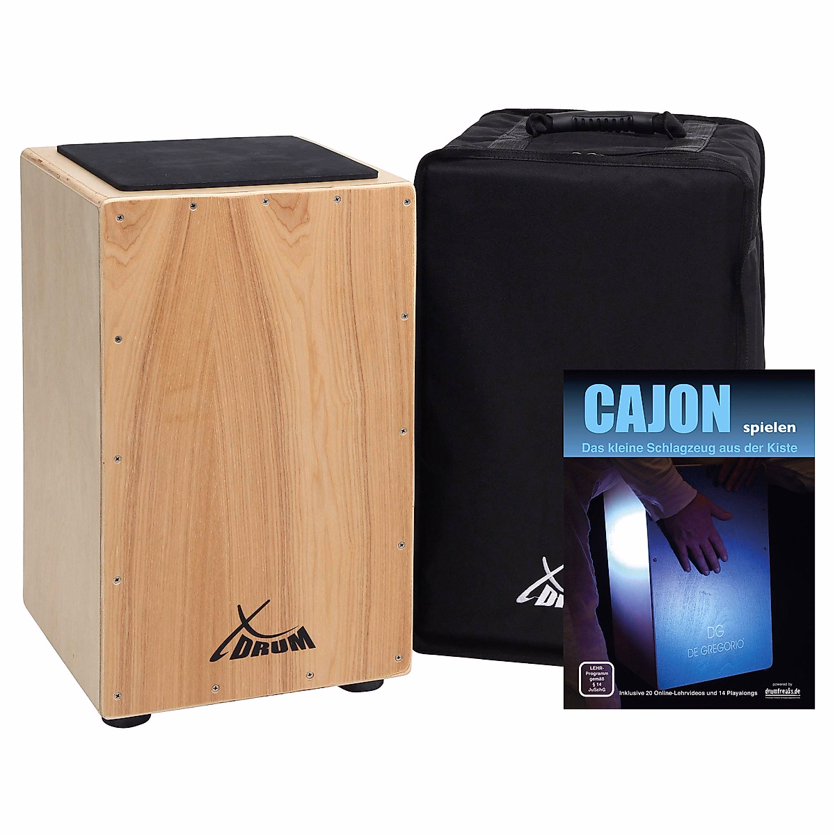 XDrum Primero Cajon Natural including Pocket (Snare Sound, Box Drum, Drum Box, Wood, including Gig Bag and Allen Key)