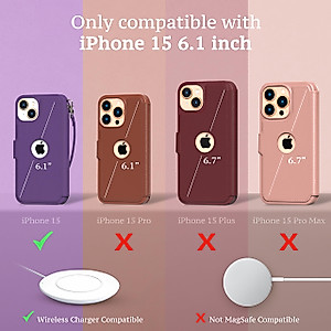 iPhone 15 Wallet Case for Women and Men, Case with Card Holder [Slim & Protective] for Apple 15 (6.1”), Vegan Leather i-Phone Cover, Cute Phone Case, Black & Brown, Sandy Night