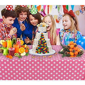 Kesfey 5 Packs Pink Polka Dot Tablecloth 54 x 108 Inch Minnie Mouse Table Cloths Pink and White Balloon Dots Minnie Theme Table Cover Disposable Plastic Rectangle Picnic Tablecovers for Birthday Party