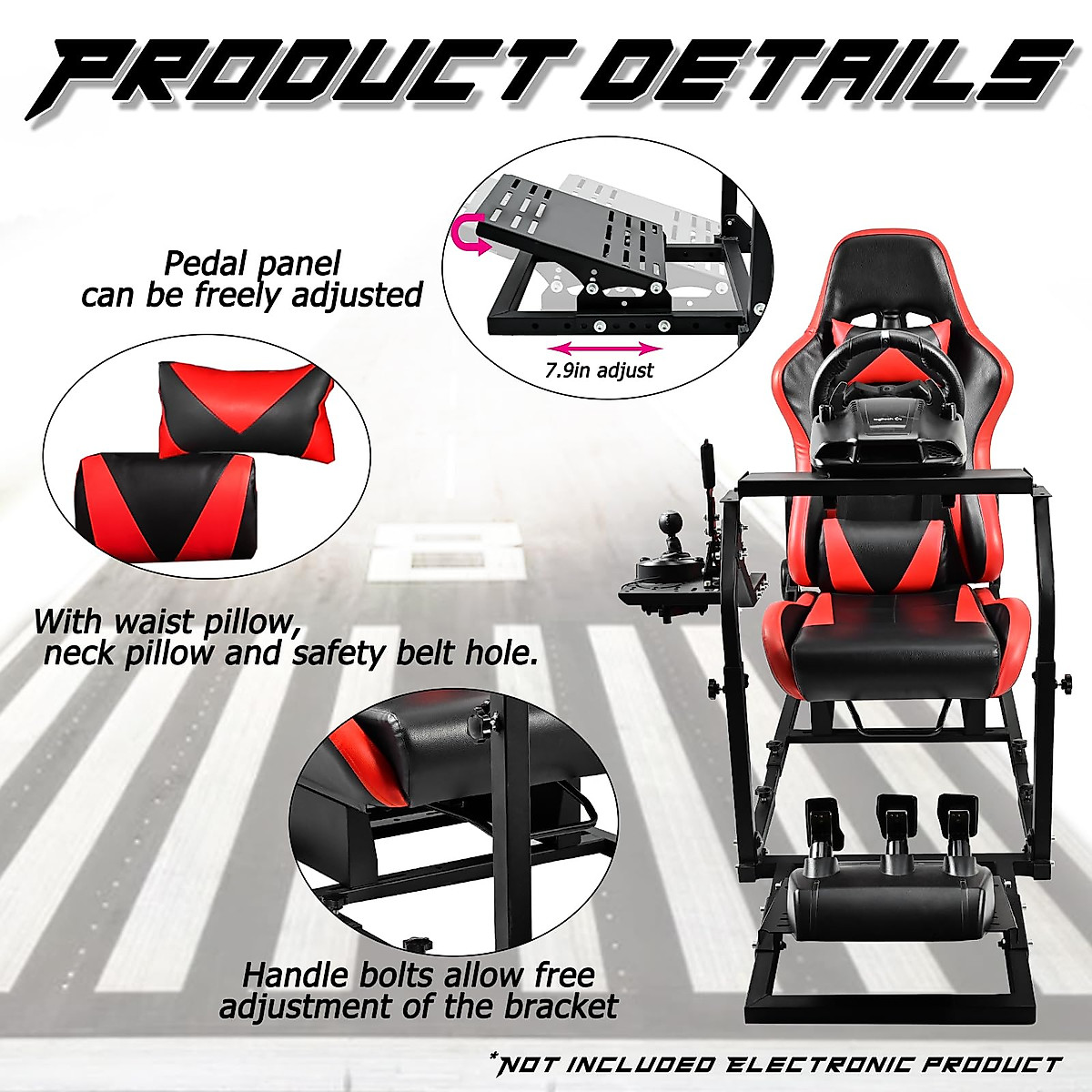 Anman Generic Racing Simulator Cockpit with Racing Seat fit for Logitech Fanatec Thrustmaster G27,G29,G920,T500RS,T300RS,Racing Wheel Stand Video Game fit for PC,PS4,Xbox,Wheel Shifter Pedals Without