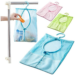 Jasalu Multi-Purpose Storage Mesh Bag Clothes Drying Mesh Bag Kitchen and Bathroom Multi-Purpose Hanging Bag 1pack (Blue)