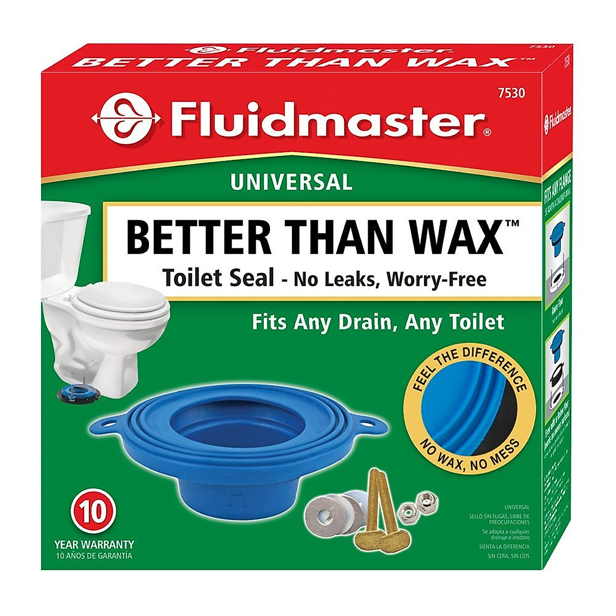 Fluidmaster 7530P8 Universal Better Than Wax Toilet Seal, Wax-Free Toilet Bowl Gasket Fits Any Drain