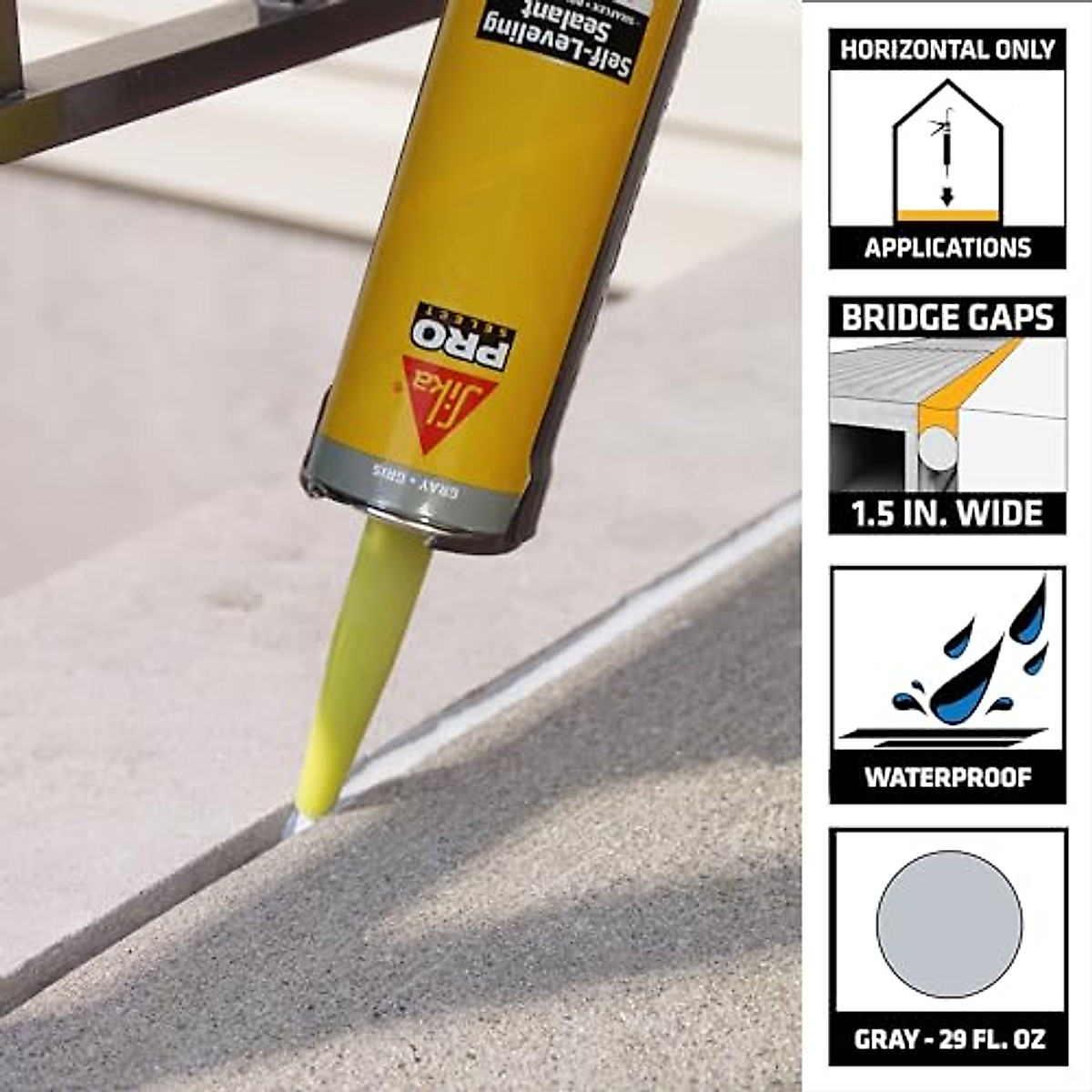 Sikaflex Self Leveling Sealant, Gray, polyurethane with an accelerated curing capacity for sealing horizontal expansion joints in concrete, 29 fl. oz Cartridge
