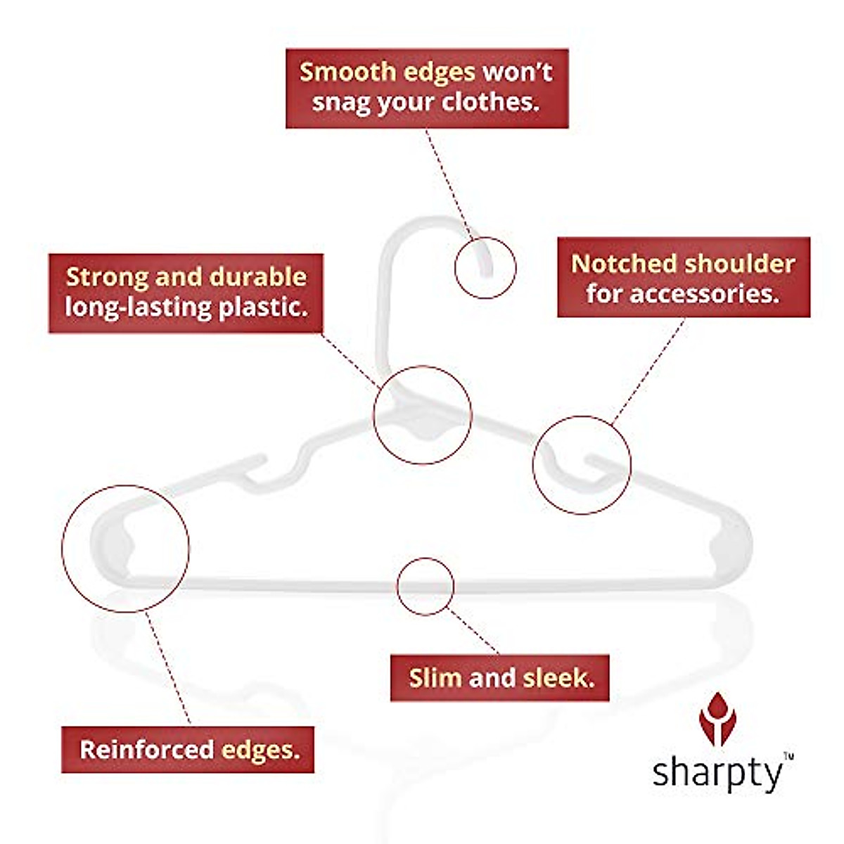 Sharpty Kids Plastic Hangers, Children's Hangers for Baby, Toddler, and Child Clothes - Everyday Standard Use - Ideal for Boys and Girls Closet, Clothing, Pants, Coats, and More - White, 60 Pack