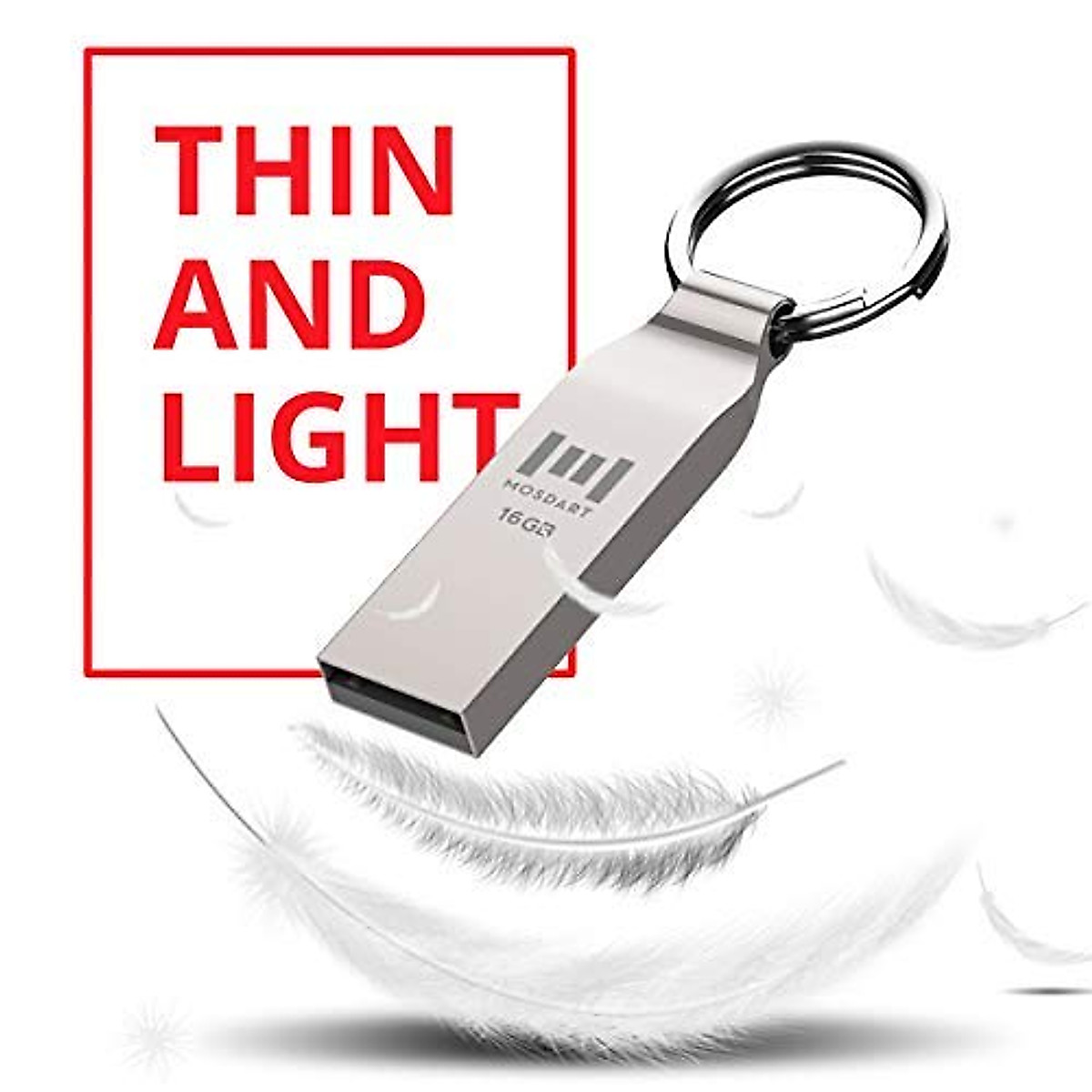 MOSDART Waterproof 16GB USB2.0 Flash Drive, FAT32 Metal Memory Stick with Keychain, for System Back, Data Storage, Silver(Pack of 10)