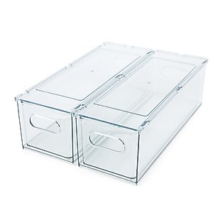 Tidy Tools Clear Refrigerator Organizer Bins For Pantry Organization and Food Storage, Stackable Plastic Storage Bins With Pull-Out Drawer – Kitchen and Pantry Storage Containers, 2 Pack