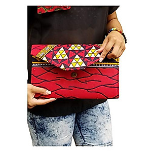 Red African Diamond Print Clutch Purse
