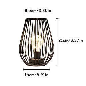TRIROCKS Metal Cordless Table Lamp - 8'' Tall Cage Shape Battery Operated Lamp with Warm Fairy Lights Bulb for Indoor/Outdoor Use, Perfect for Christmas, Patio, Garden, and Weddings (Black)