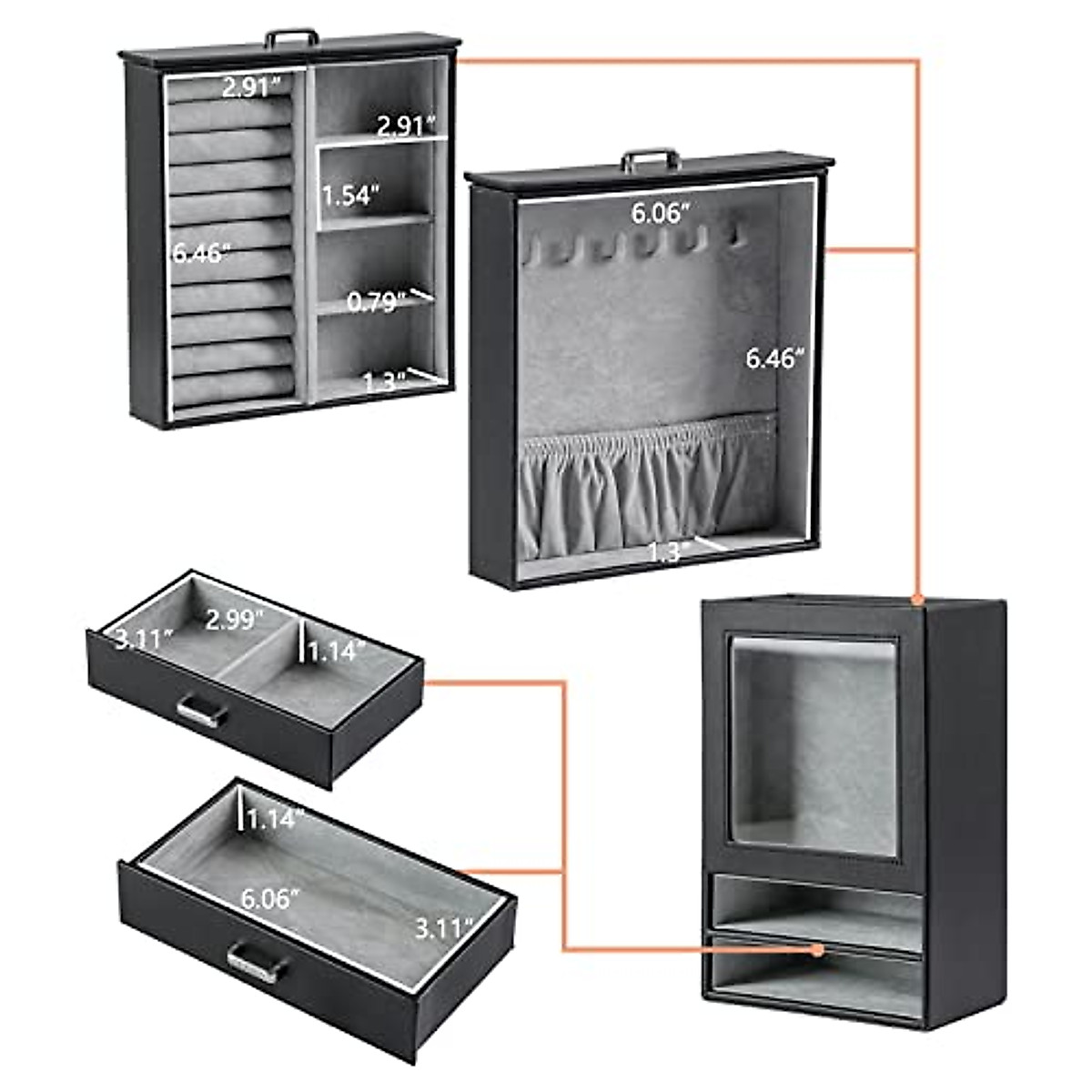 Kendal Jewelry Boxes for Girls Women, Stand Layer Jewelry Organizer Box Display Necklace, Earring, Ring, Jewelry Storage Case, Black Leather Jewelry Box for Women's Day as Ideal Gift (Black)