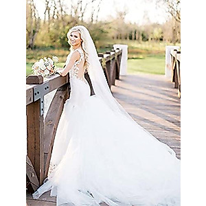 Ursumy Bride Wedding Veil Long Cathedral Veil Drop Veil Simple Soft Tulle Bridal Veils Single 1T/1 Tier (White)