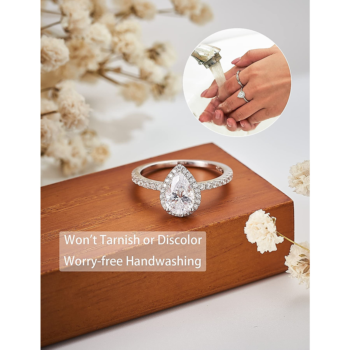 Oivley 2CT Pear Shaped Engagement Rings for Women Teardrop Sterling Silver Rings with 18K White Gold Plated Cubic Zirconia Wedding Rings for Women Promise Rings for Her-70