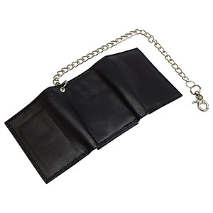 Men's RFID Blocking Premium Leather Chain Trifold Wallet (Black with Chain)