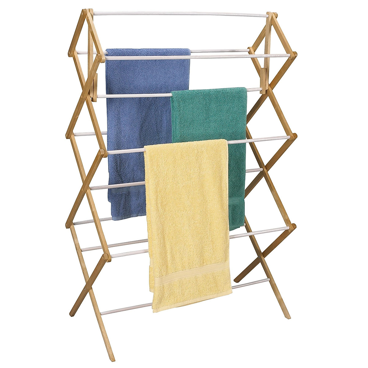 Household Essentials Folding Clothes Drying Rack, Wood Frame with Vinyl Dowels