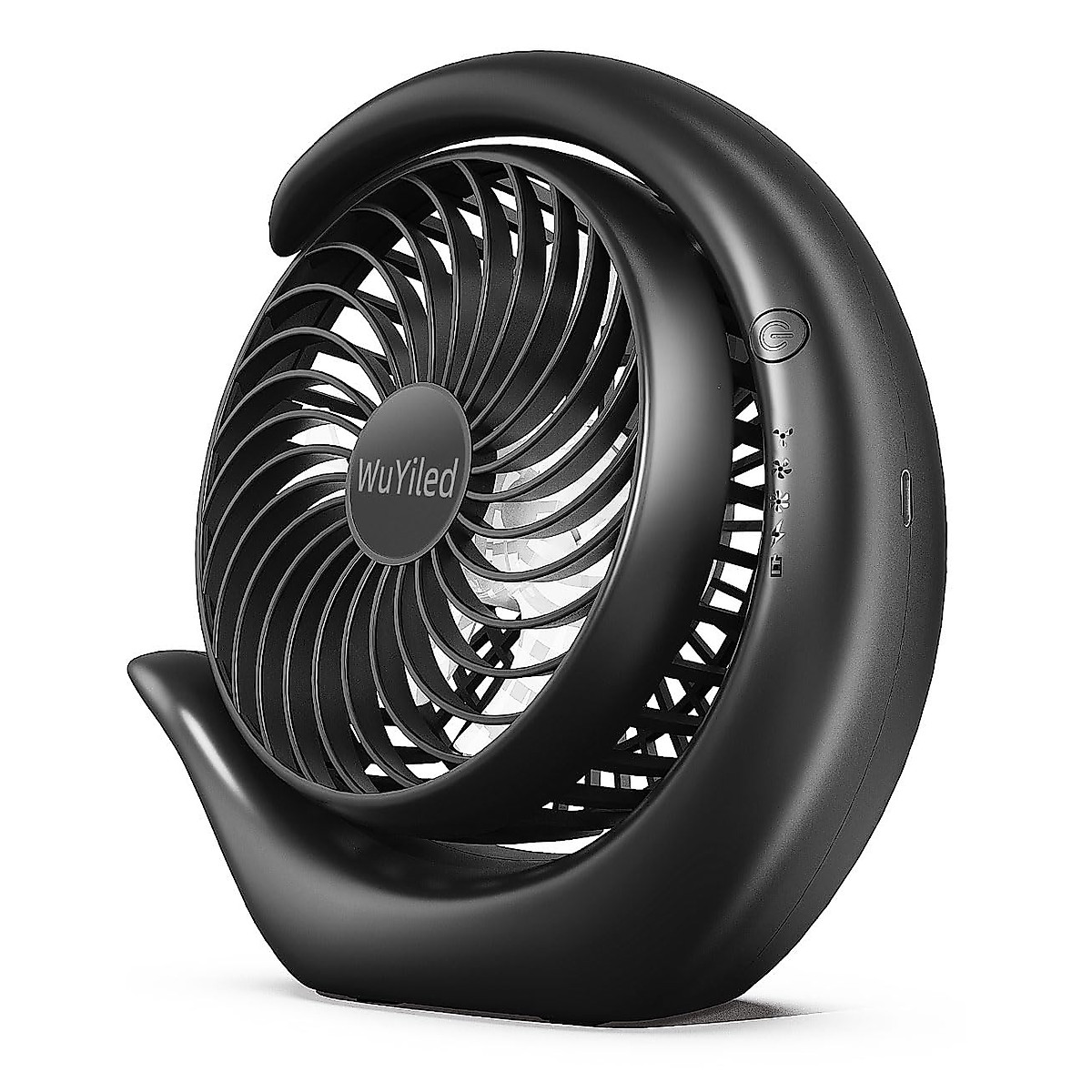 WUYILED Small Rechargeable Fan, Portable Usb or Battery Fan, 3600mah Small Desk Fan, 8-24Hours Working, 3 Speed & Keep Quiet, 3.28Ft Charging Cord(Black)