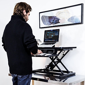 VERSADESK UltraLite Standing Desk Converter, Electric Height-Adjustable Desk Riser, Sit to Stand Desktop with Keyboard and USB Port, 36 x 24 Inches, Black