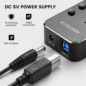 Powered USB hub RSHTECH 4 Port USB C to USB 3.0 Port Hub Expander Aluminum Portable USB 3.0 hub Splitter with 5V AC Adapter and Individual On/Off Switches (RSH-516-C)