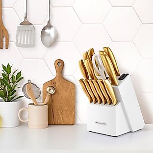 Zulay 15 Piece Stainless Steel Knife Set with Block and Sharpener - Sharp Knife Block Set with Built In Sharpener - Kitchen Knife Set With Block - Rust Proof Knife Set Stainless Steel