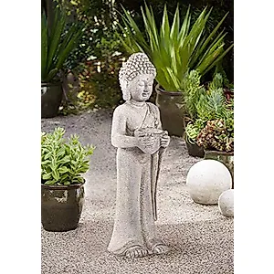 John Timberland Standing Buddha Asian Outdoor Statue 32" High Sculpture for Yard Garden Patio Deck Home Entryway Hallway