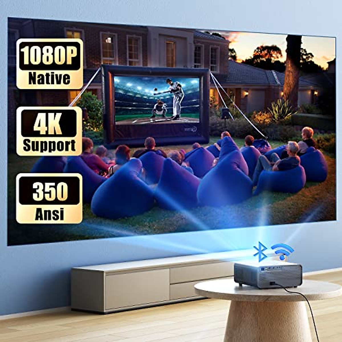 Raydem Portable Projector: 5GHz WiFi, Bluetooth & 350 ANSI