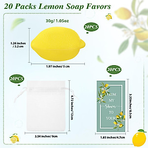 Lounsweer Set of 20 Wedding Lemon Soap Favors Mini Lemon Bridal Shower Favors Natural Lemon Shaped Soap Bar with from My Shower to Yours Cards and White Organza Bags for Baby Shower Decorations