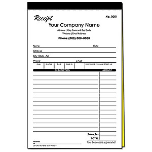 Custom Duplicate Receipt Books with Your Company Name. 2 Books (100 Sets) Numbered.