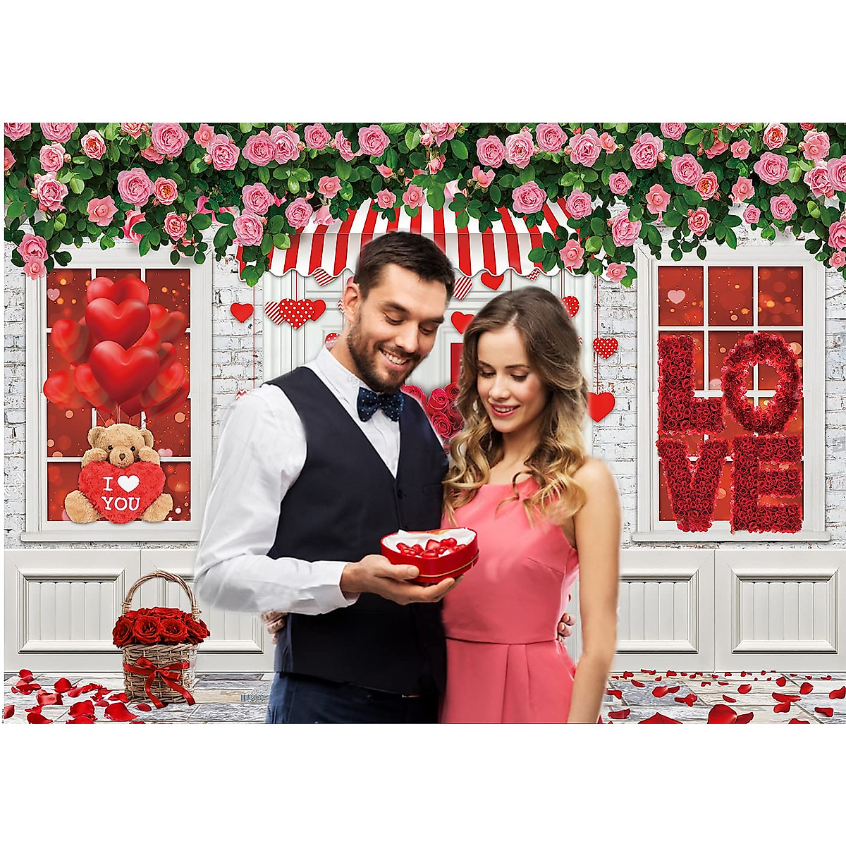 CHAIYA 8X6ft Mother's Day Backdrop Valentine's Day Store Flower Love Heart Background Wedding Bridal Shower Party Decor Banner Valentine's Day Party Decoration CY-256