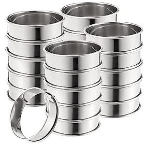 MUKCHAP 20 Pieces 3.15 Inch English Muffin Ring, Stainless Steel Double Rolled Tart Ring, Crumpet Ring Mold for Home Baking, Cooking