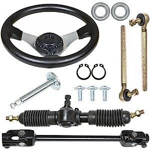 waltyotur 300mm Steering Wheel Steel Kit 320mm Gear Rack Pinion Adjustable Shaft Set Replacement for 110cc Go Kart ATV Buggy Quad