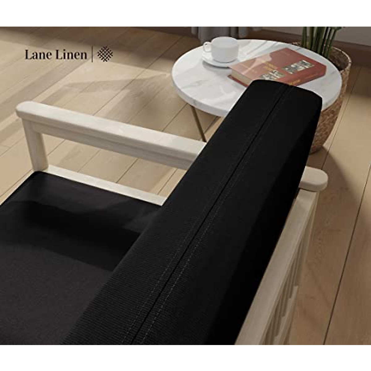 LANE LINEN Futon Covers Full Size, 100% Cotton Futon Slipcovers, Full Size Futon Mattress Cover for Futon Sofa Bed, Foldable Armless Sofa Cover, Zippered Futon Couch Cover - Black