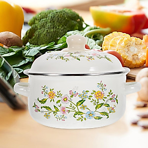 Luxshiny 3pcs Set Enamel Pot Enamelware Pot Double Ear Soup Pot Enamel Casserole Small Pots for Cooking Enamel Cooking Pot Noodles Pot Stockpots for Cooking Stock Pot Food Vintage