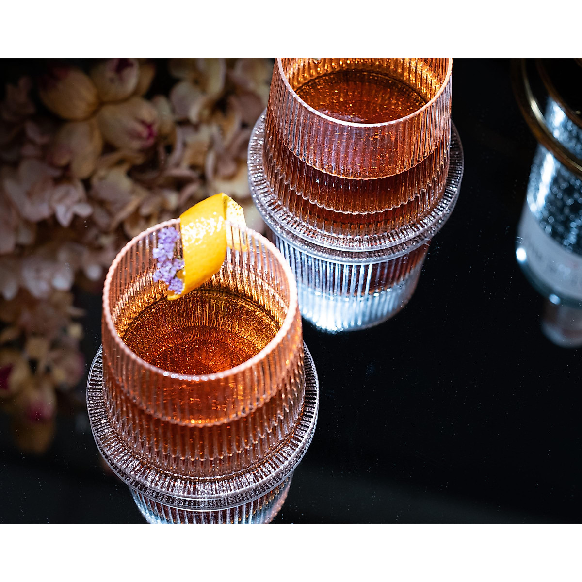 GLASSIQUE CADEAU Vintage Art Deco Speakeasy Lowball Glasses | Set of 4 | 9 oz Crystal Tumblers for Drinking Classic Gin, Rum, Vodka Bar Drinks | Round Short Rocks Glassware