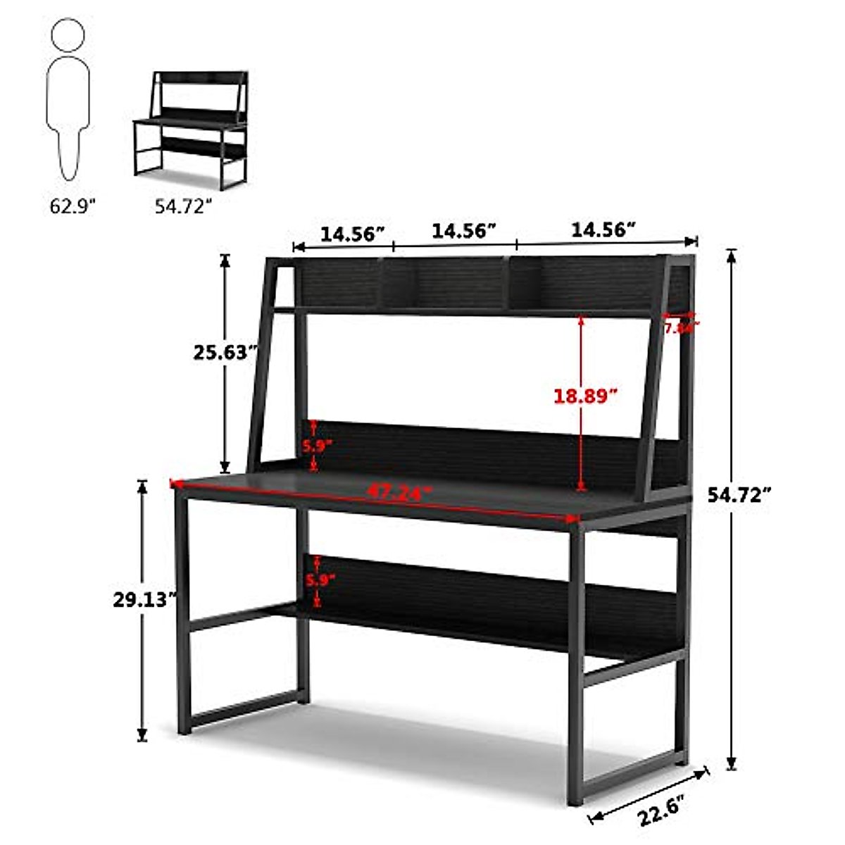 Tribesigns Computer Desk with Hutch,47 inches Home Office Desk with Space Saving Design with Bookshelf for Small Spaces (Black, 47)