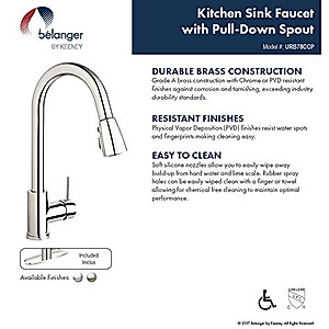 Plumb Pak URB78CCP Single Handle Pull Down Kitchen Faucet with Dual Spray Pattern and Pause Button, Polished Chrome
