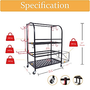 RM FOLD ART Weight Rack for Dumbbells, Yoga Mat Holder Dummbbells Rack for Kettlebells Foam Rollers and More Gym Accessories, Home Gym Equipment Storage Organizer with Wheels and Basket
