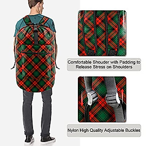 BeeGreen Red And Green Plaid Christmas Laundry Bag with Drawstring & Handle Room Essentials w Adjustable Shoulder Straps Washable Clothes Hamper College Essentials Laundry Travel Bag Santa Sack Gift Wrap
