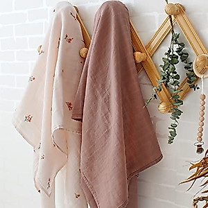 LifeTree Baby Girl Swaddle Blankets, Muslin Swaddling Wrap Neutral Receiving Blanket for Newborn, 100% Organic Cotton, Large 47 x 47 inches, Solid Color/Flower Print