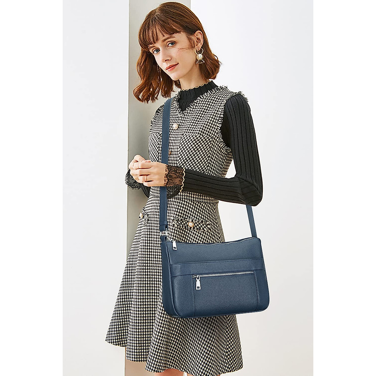 Over Earth Crossbody Bags for Women Genuine Leather Purses and Handbags Ladies Shoulder Bag Message Bag(O155E Indigo Blue)